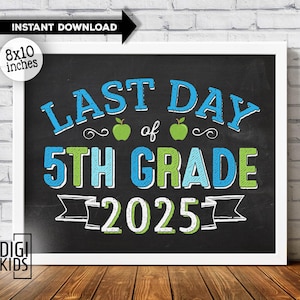 Last Day of 5th Grade Sign - Last Day of School Sign 2025 - Fifth Grade ...