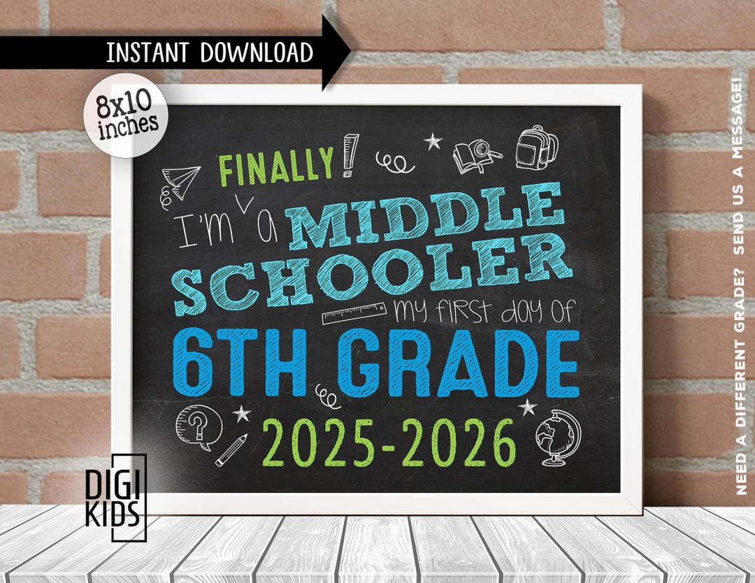 1st Day of Middle School Sign 2025 - 1st Day of 6th Grade Sign - Back ...