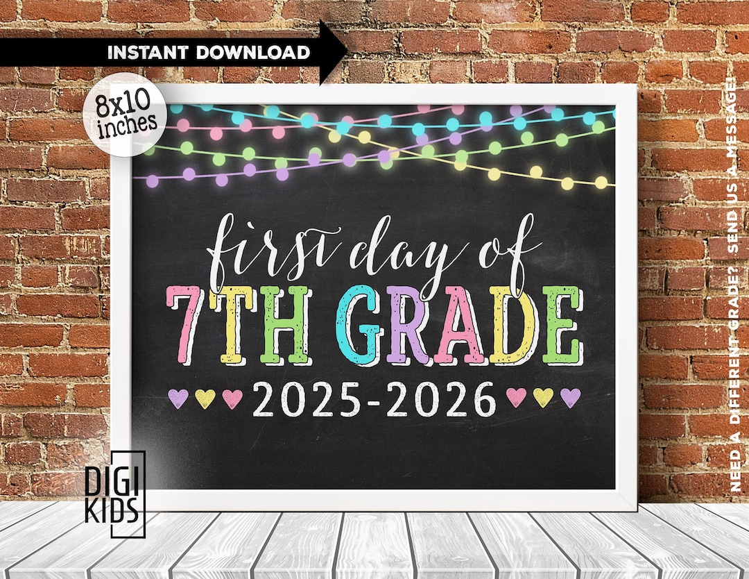 1st Day 7th Grade Sign 2025 - First Day of 7th Grade Printable - Back ...