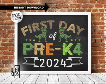 Girl Dinosaur First Day of Prek Sign Instant Download Dinosaurs First ...