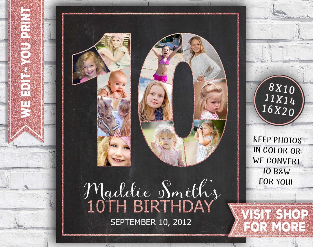 10th Birthday Girl Decorations - 10th Birthday Photo Collage - Rose ...