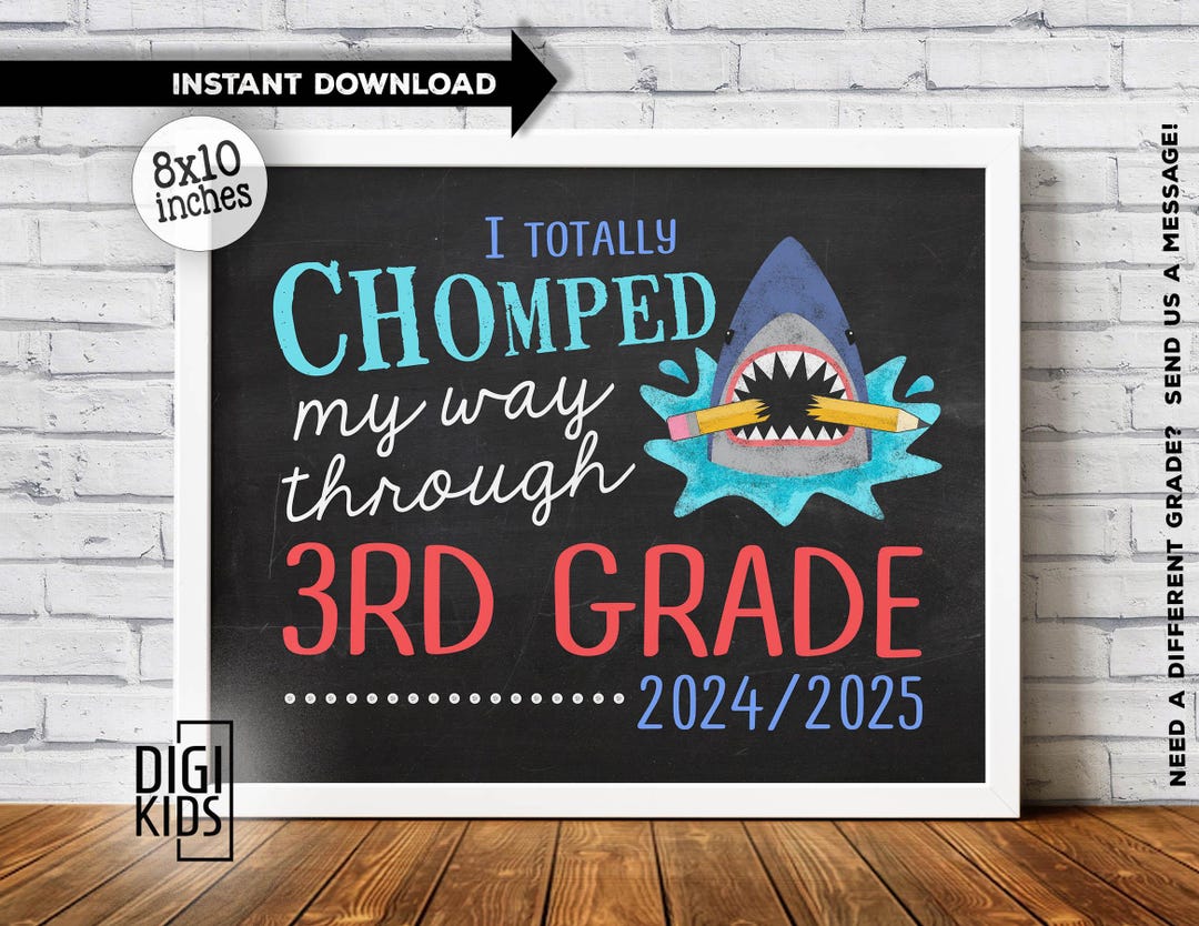 Last Day of 3rd Grade Printable Sign - Boys Last Day of School - Sharks ...