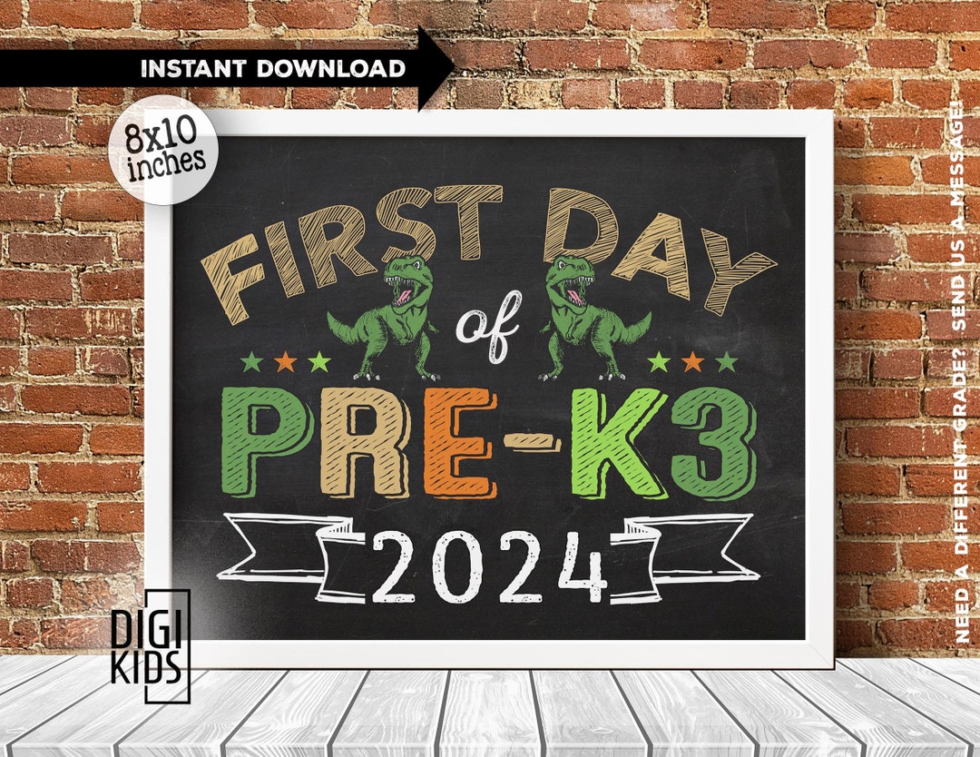 First Day of Pre K3 Sign - Boys 1st Day of School Printable - Dinosaur ...