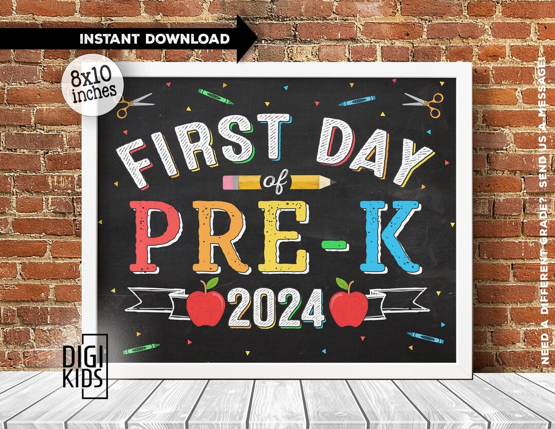 Pre K Sign - First Day of School Sign 2024 - Printable Pre-k Chalkboard ...