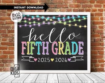Back to School Sign, First Day of 5th GRADE Sign, 5th Grade Printable ...