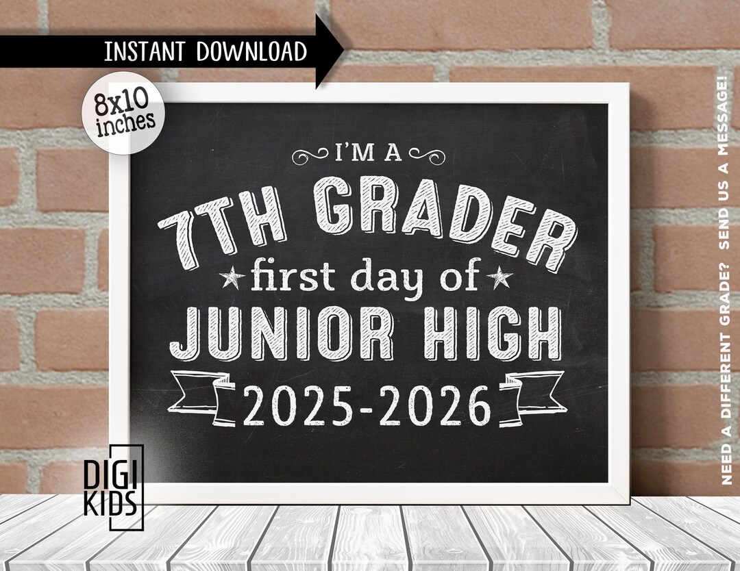 1st Day of Junior High Sign 2025 - First Day of 7th Grade Sign - Back ...