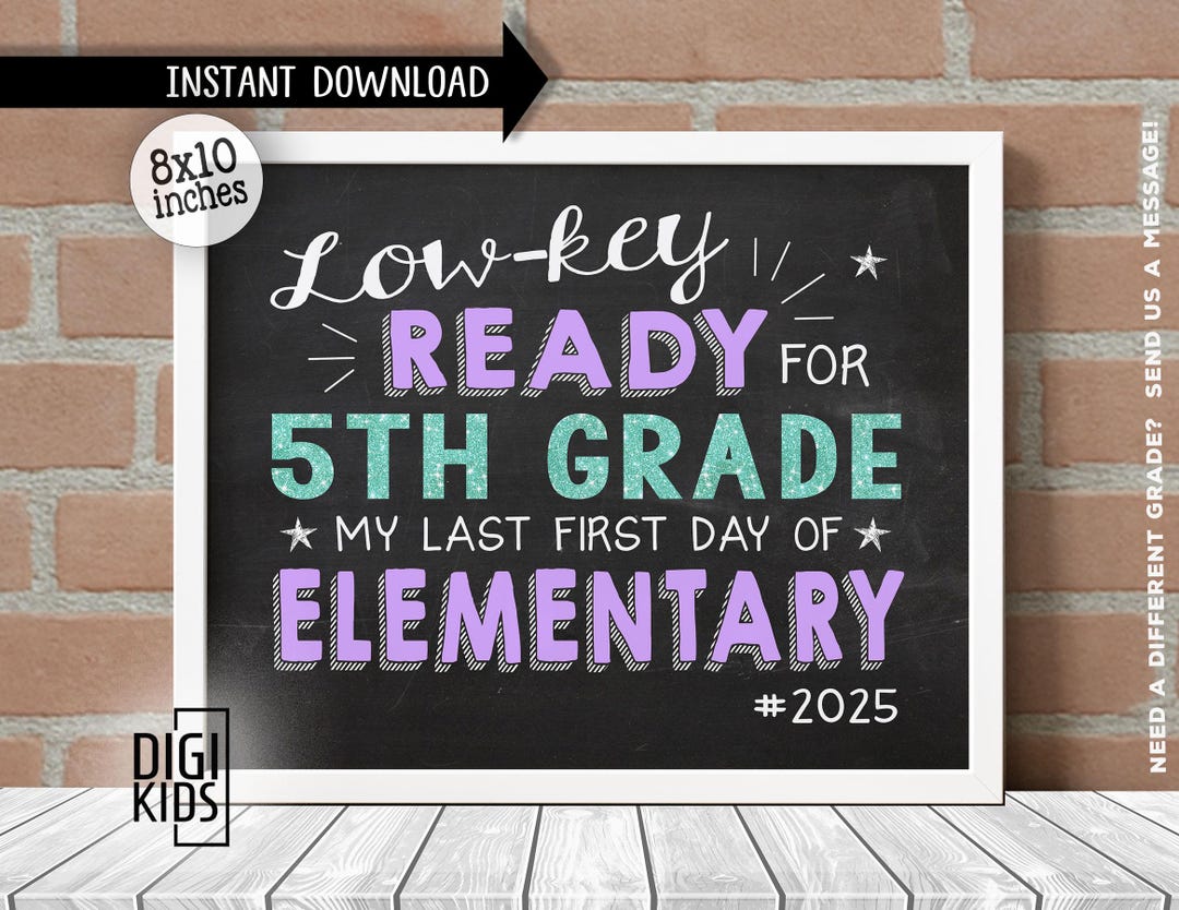 First Day of 5th Grade Sign 2025 - LAST First Day of Elementary School ...