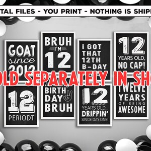12th Birthday Sign - Boy's 12th Birthday Party Decorations - BRUH 12 ...