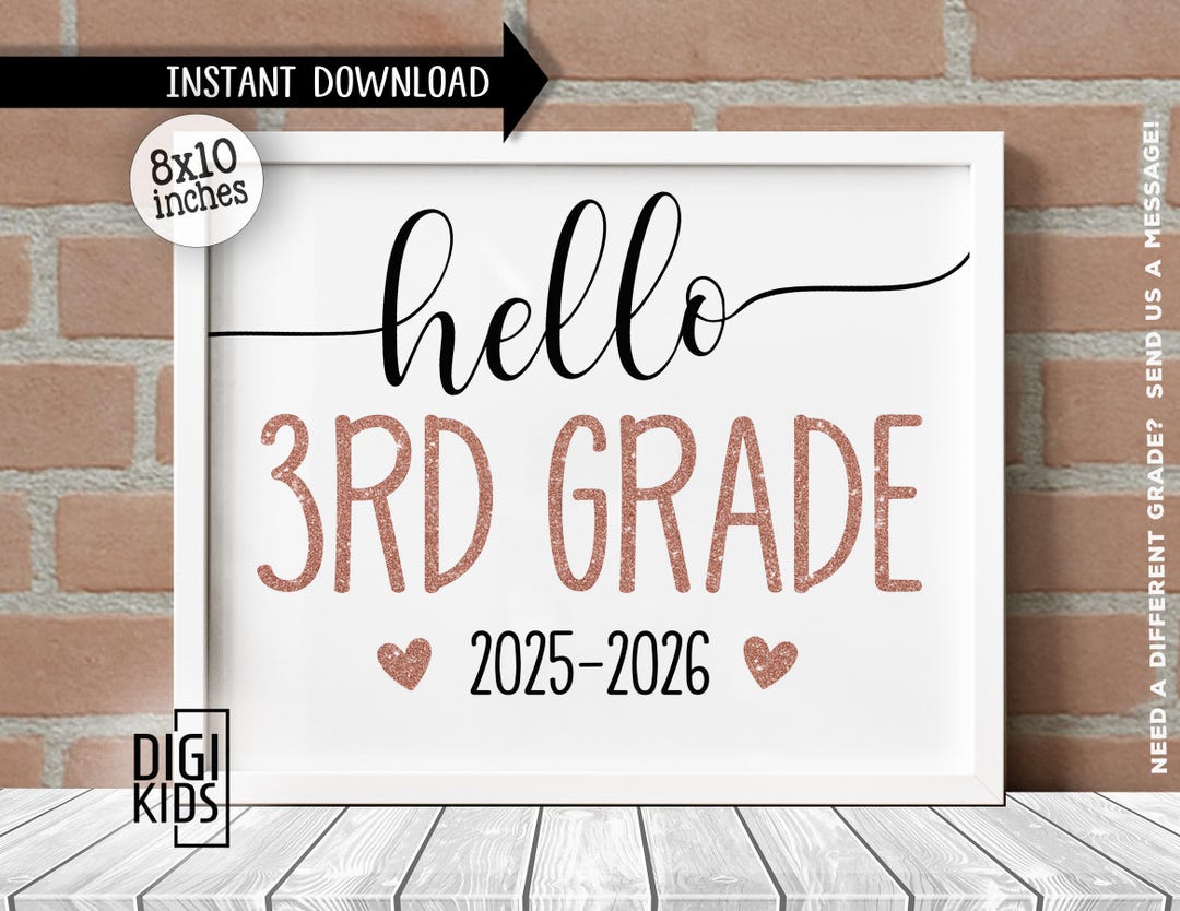 First Day of 3rd Grade Sign - Hello 3rd Grade Printable Sign 2025 ...