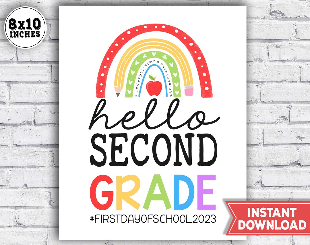 First Day of 2nd Grade Sign 2023 - 1st Day of School Sign - Rainbow 2nd ...