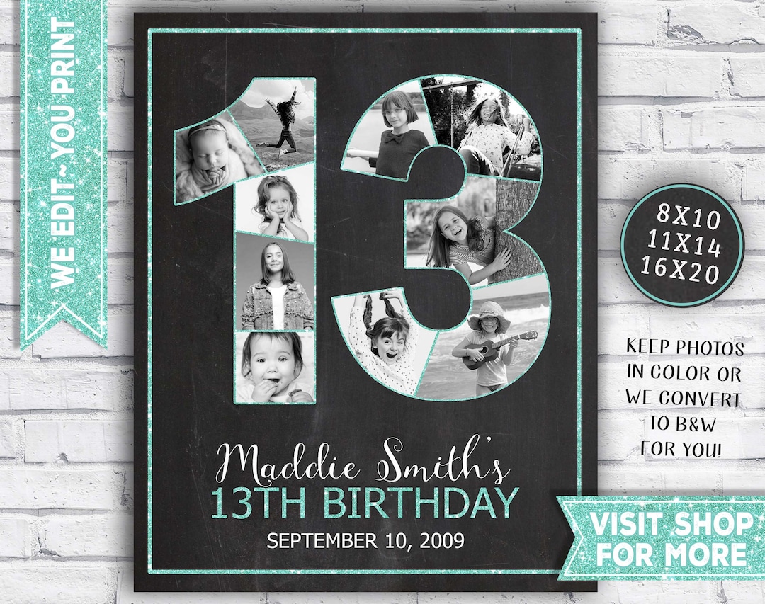 13th Birthday Photo Collage - 13th Birthday Girl Decorations - Aqua ...