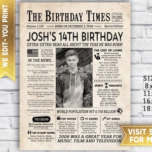 14th Birthday Girl Decorations Back in 2008 Poster Year - Etsy