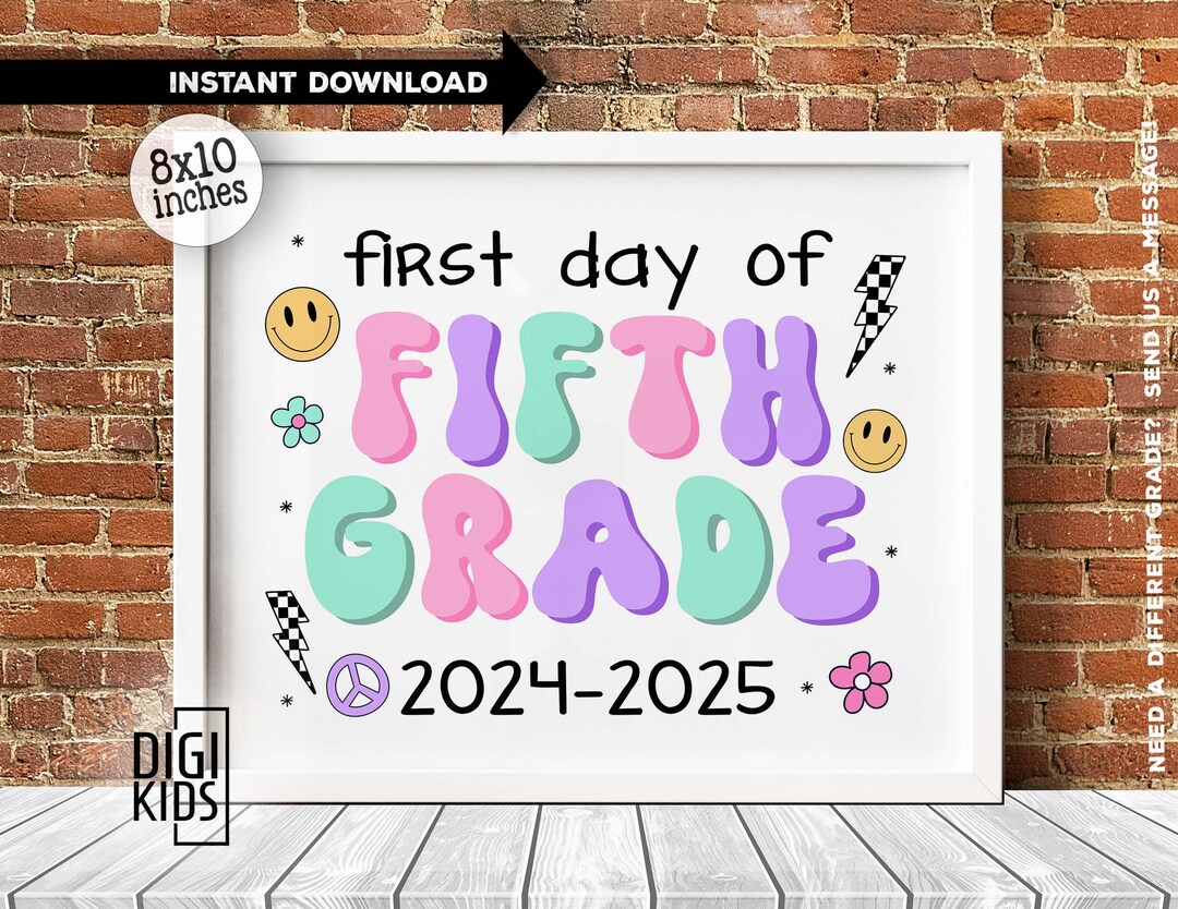 First Day of 5th Grade Sign - First Day of School Sign - Printable 5th ...