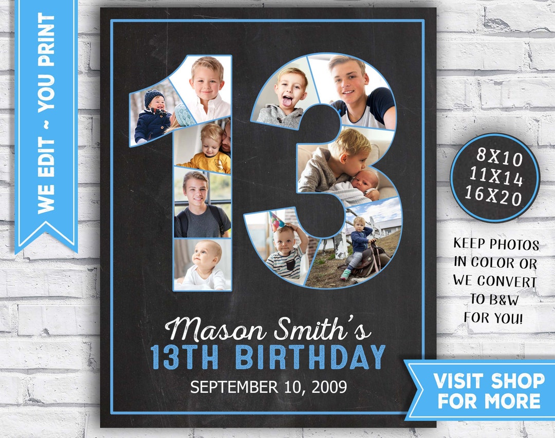 13th Birthday Boy Decorations - 13th Birthday Photo Collage - Blue ...
