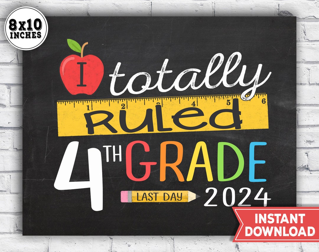 Last Day of School Sign 2024 Last Day of 4th Grade Sign Printable ...