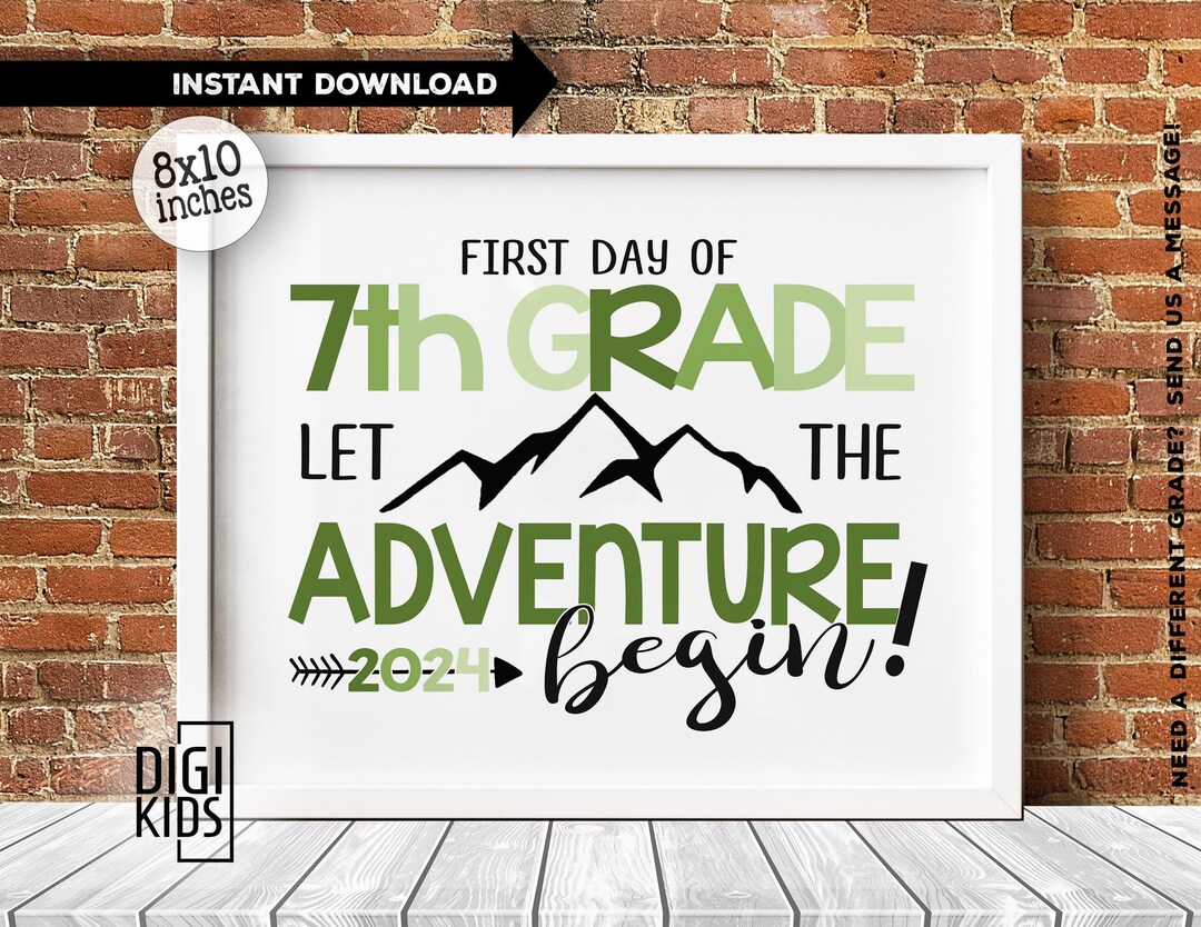 First Day of 7th Grade Sign 2024 - 1st Day of School Sign - 7th Grade ...