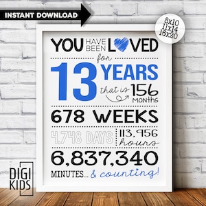 13th Birthday Decorations or Gift - 13th Birthday Printable Digital ...