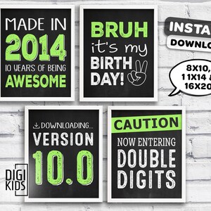 10th Birthday Printable Signs - 10th Birthday Party Decorations - BRUH ...
