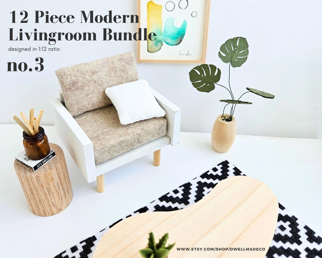 SET 3 Miniature Livingroom Set, Modern Miniature Chair and Accessories ...