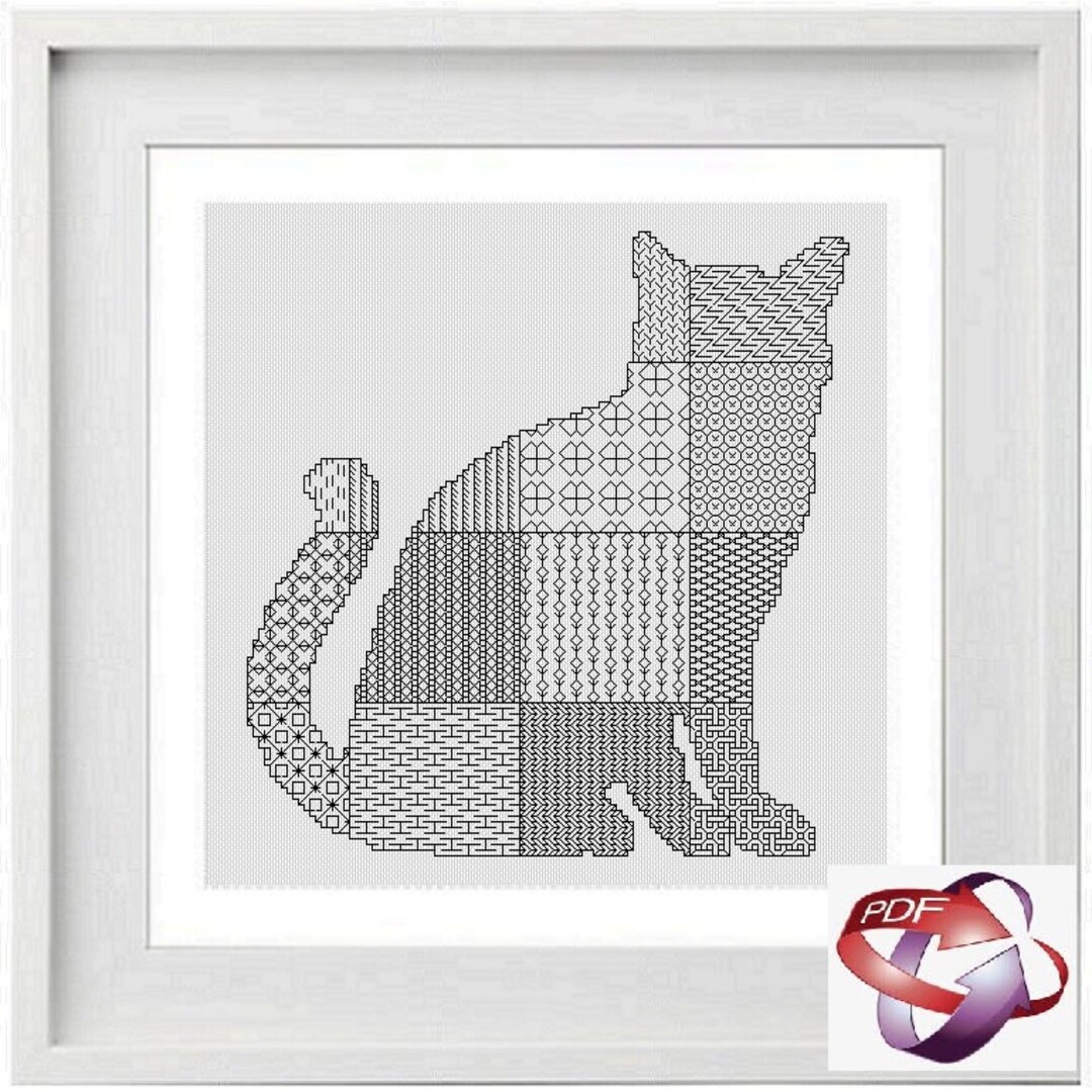 Blackwork Cat Cross Stitch Chart/pattern PDF Download - Etsy
