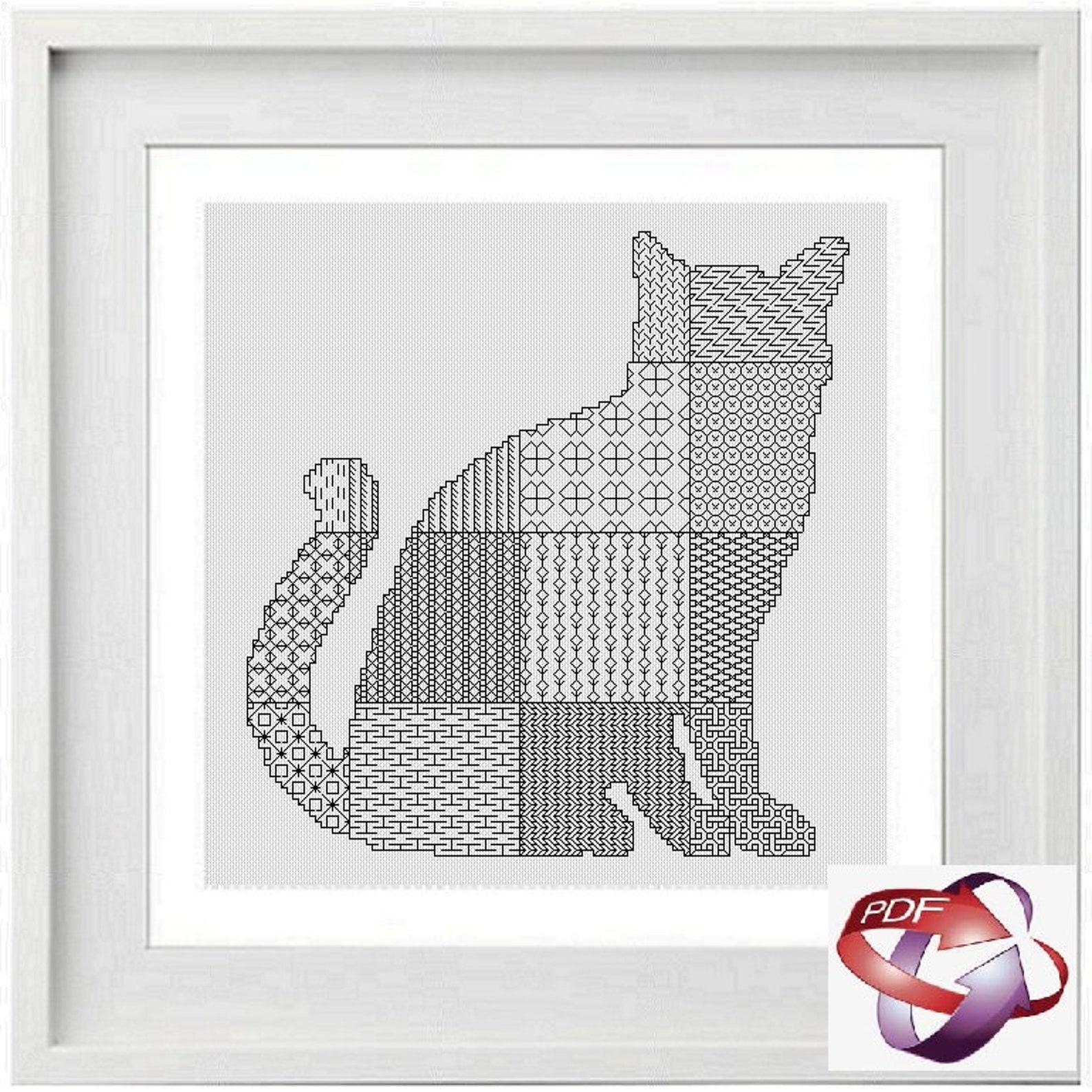 Blackwork Cat Cross Stitch Chart/pattern PDF Download - Etsy
