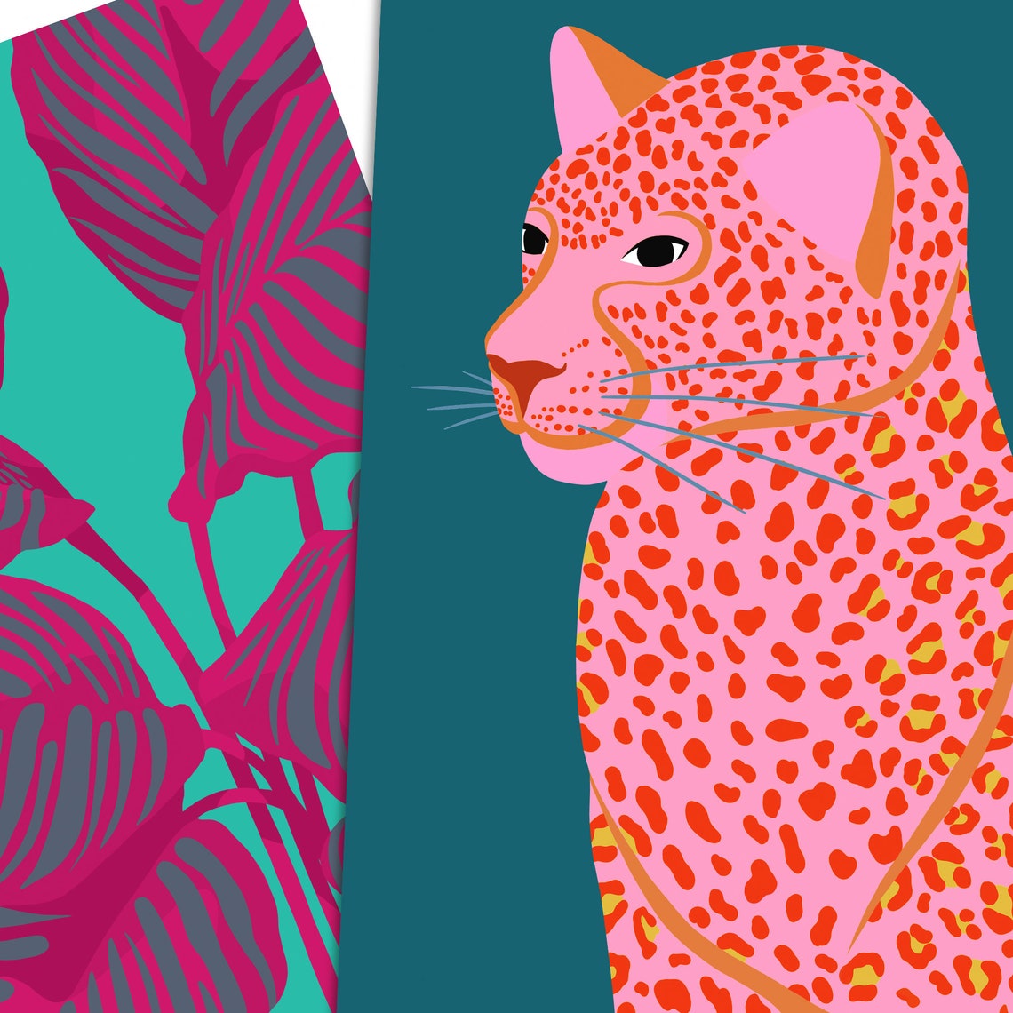 Pink Leopard Art Print Set of 2 A3 Art Prints Plant Art - Etsy