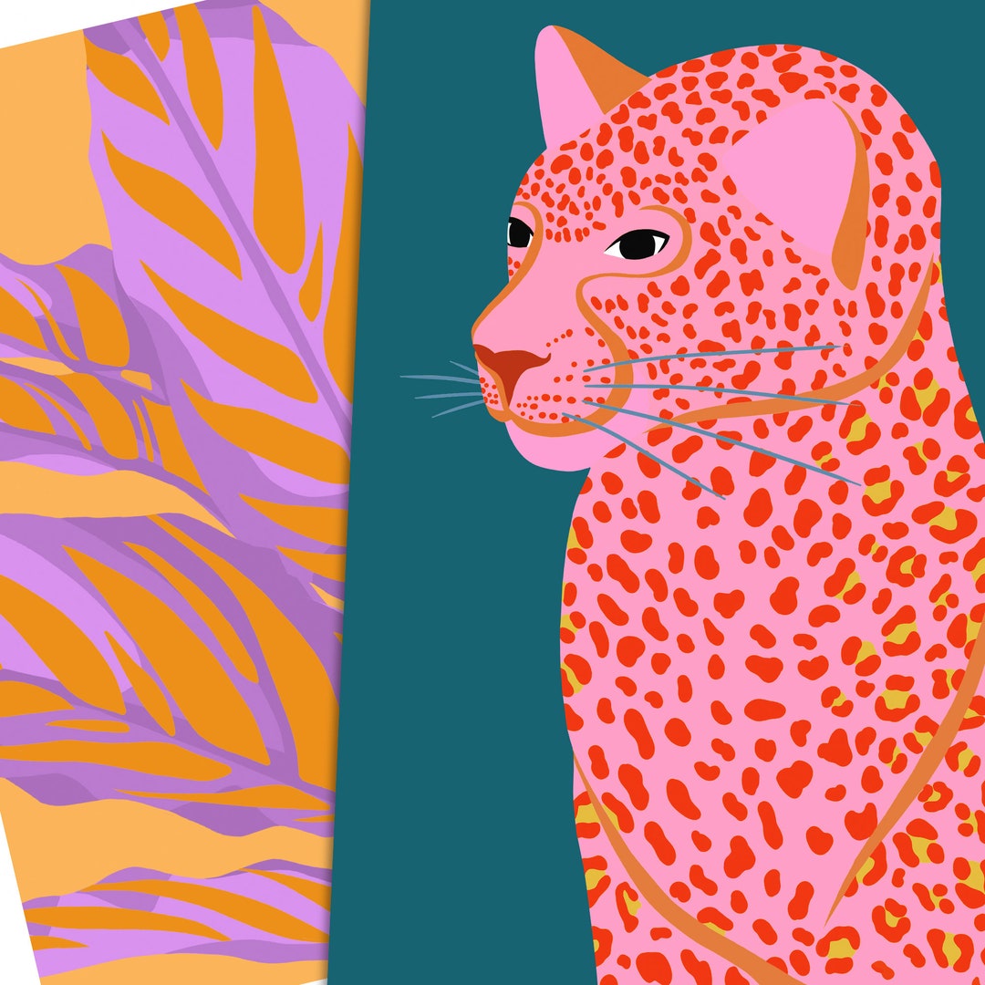 Pink Leopard Art Print Set of 2 A3 Art Prints Plant Art Print Abstract ...