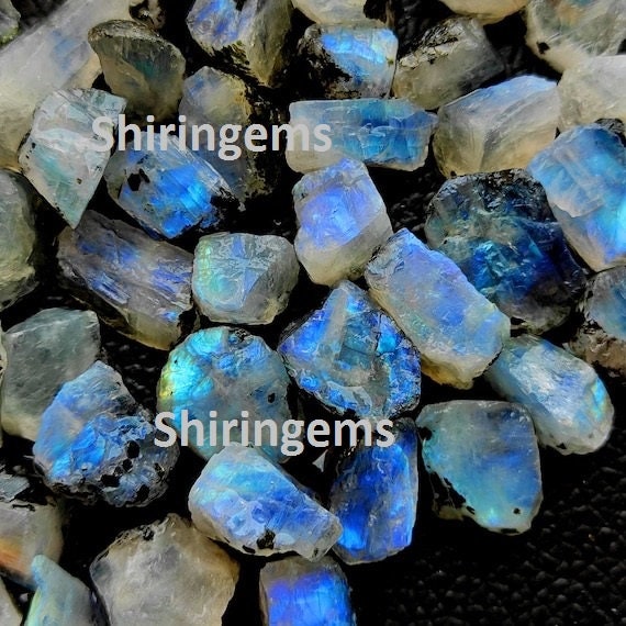 Genuine Raw Rainbow Moonstone front flat rough gemstone blue moonstone ...