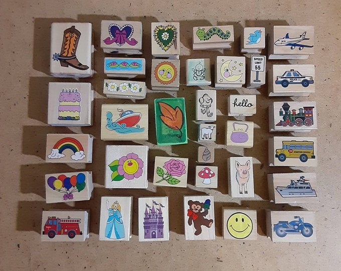 36 Kids' Rubber Stamps for Art & Craft Projects Card Making, Rubber ...