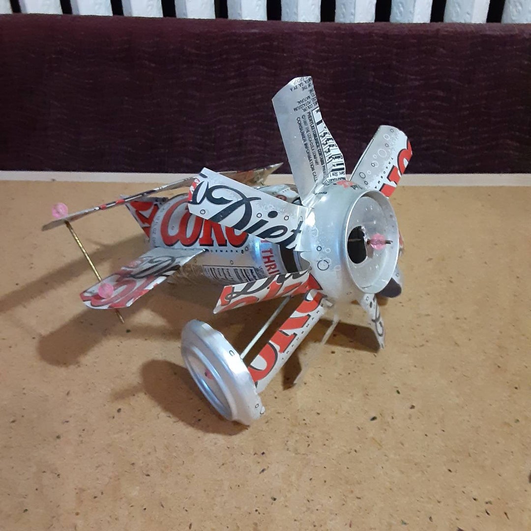 Vintage Soda Can Handmade Biplane, Airplane Sculpture Folk Art Upcycled ...