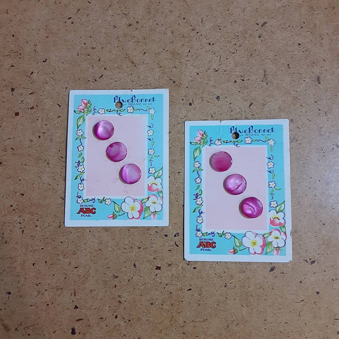 2 Vintage Pink Pearl Button Cards, Retro Blue Bonnet Brand Sewing ...