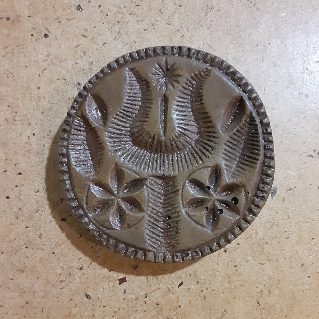 Vintage Butter Press With Traditional Flower & Leaf Pattern, Primitive ...