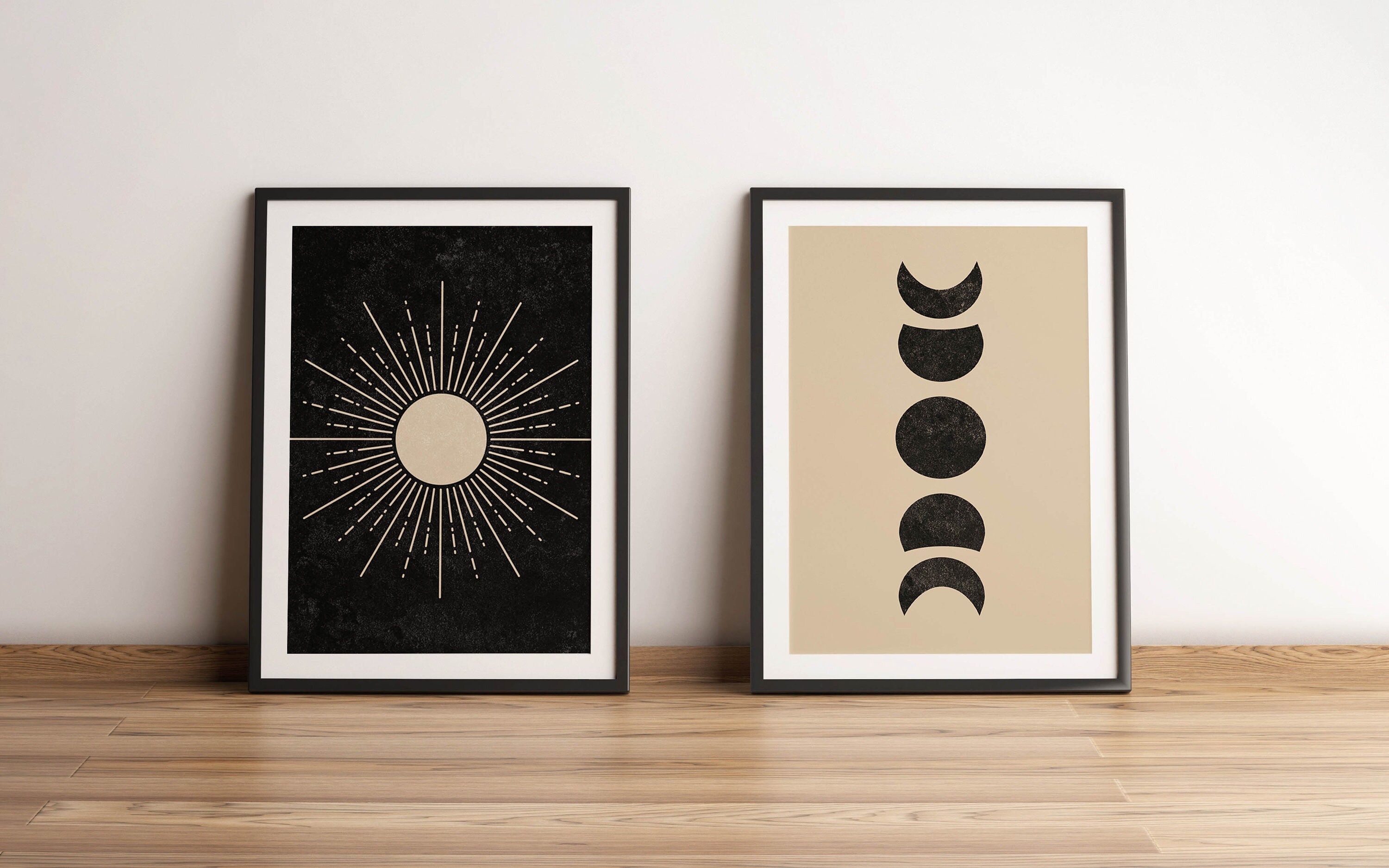 Sun Moon Phases Art Set of 2 Prints INSTANT DOWNLOAD | Etsy