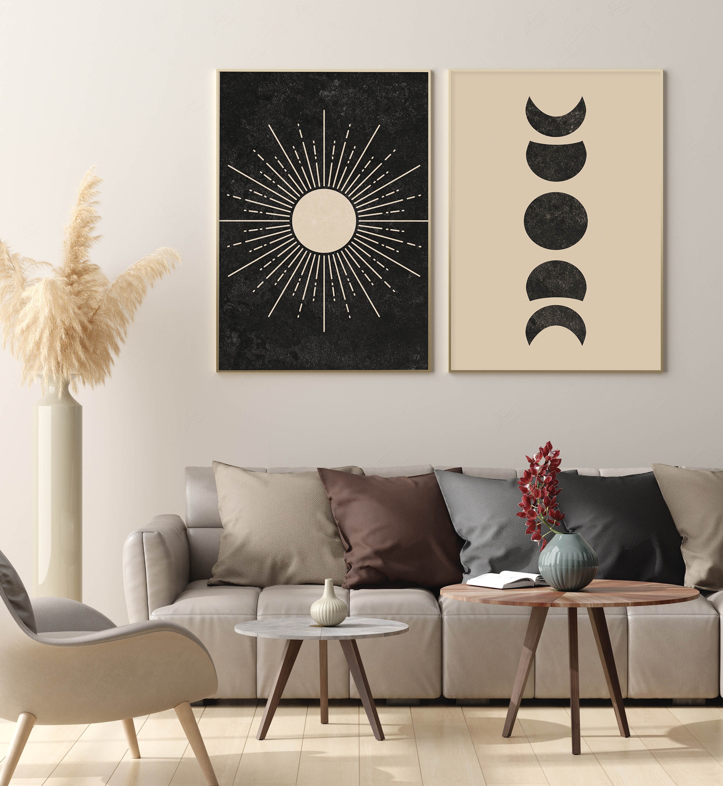 Sun Moon Phases Art Set of 2 Prints INSTANT DOWNLOAD | Etsy