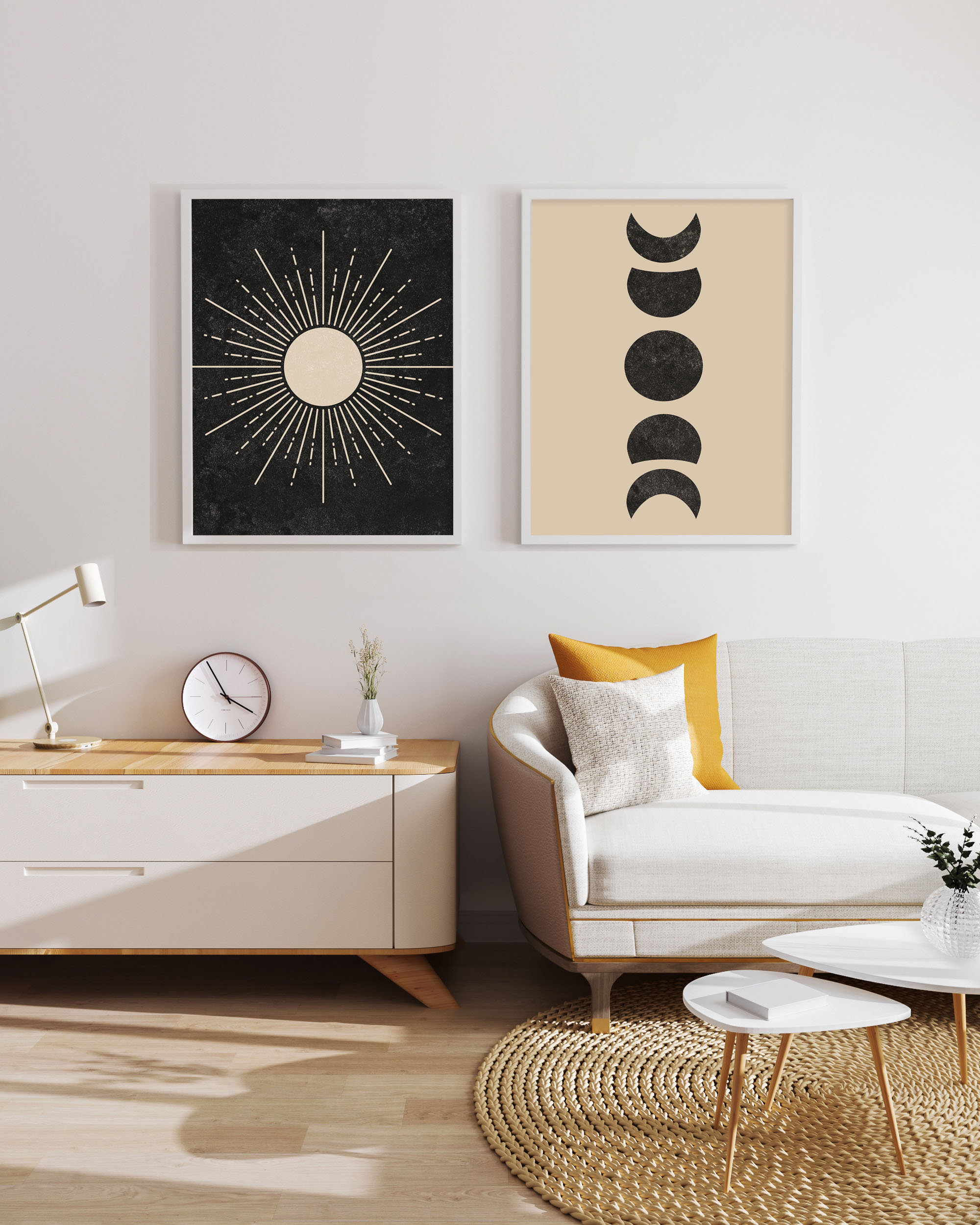 Sun Moon Phases Art Set of 2 Prints INSTANT DOWNLOAD | Etsy
