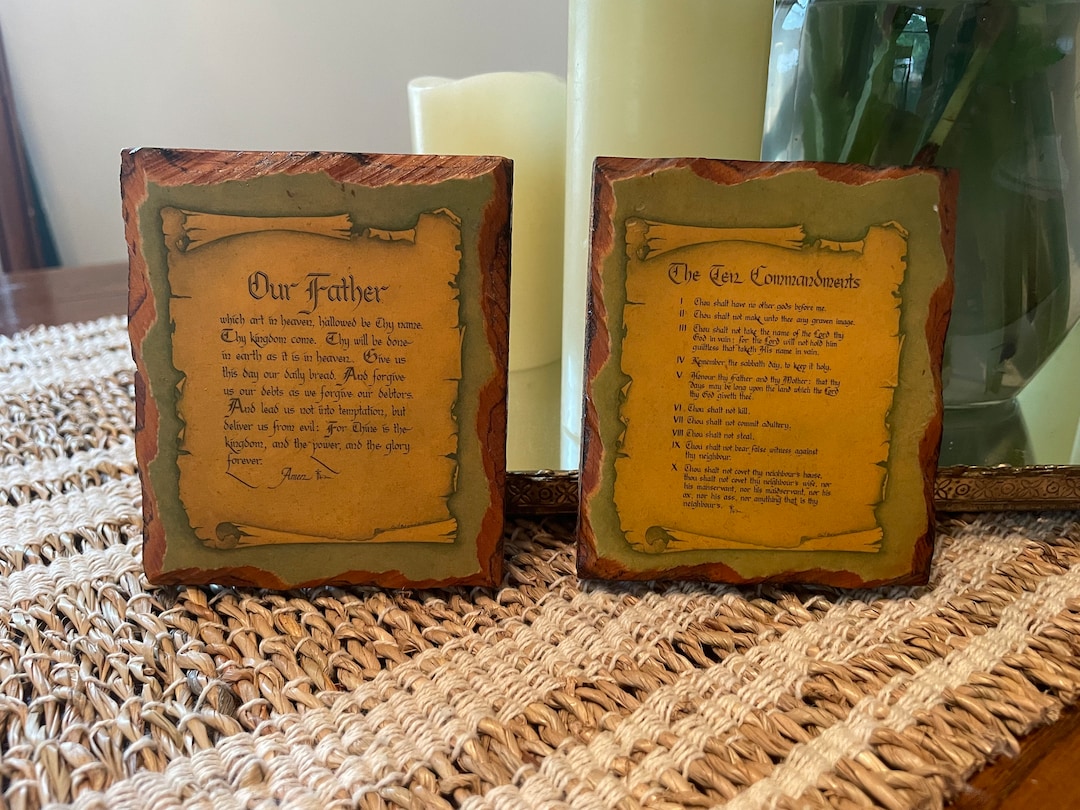 Vintage Ten Commandments and Our Father Prayer, Vintage Christian Art ...