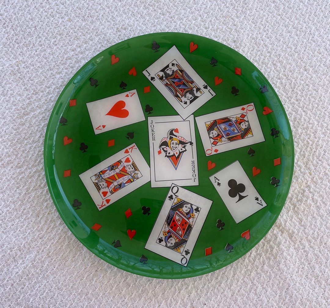 Vintage Glass Playing Cards Green Platter, Vintage Playing Cards Plate ...