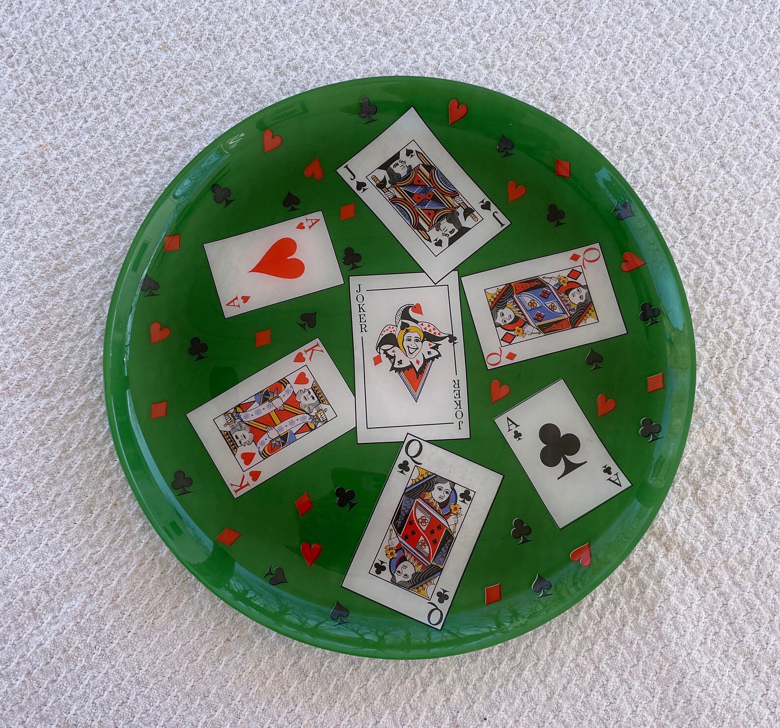 Vintage Glass Playing Cards Green Platter Vintage Playing | Etsy