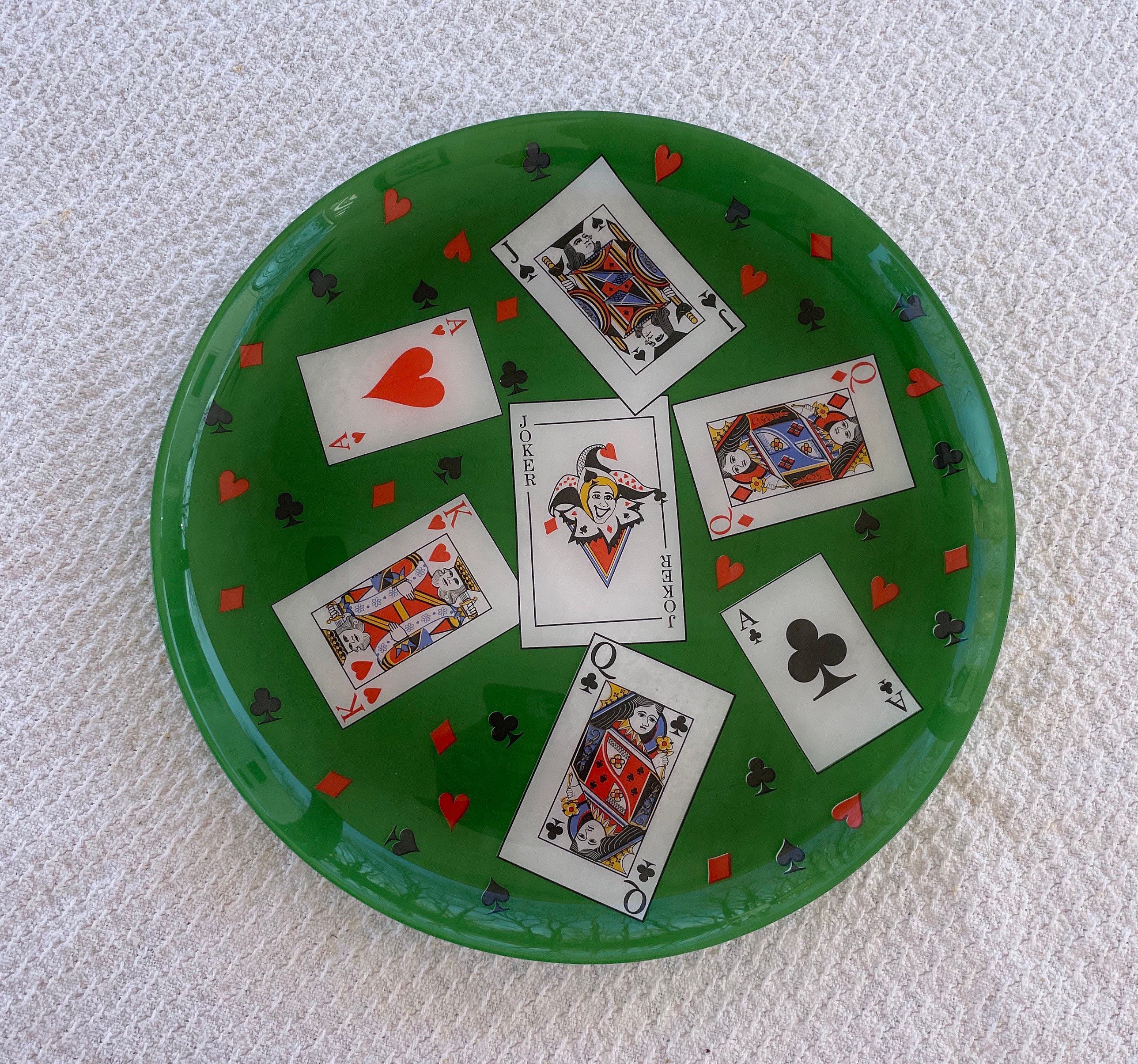 Vintage Glass Playing Cards Green Platter, Vintage Playing Cards Plate ...