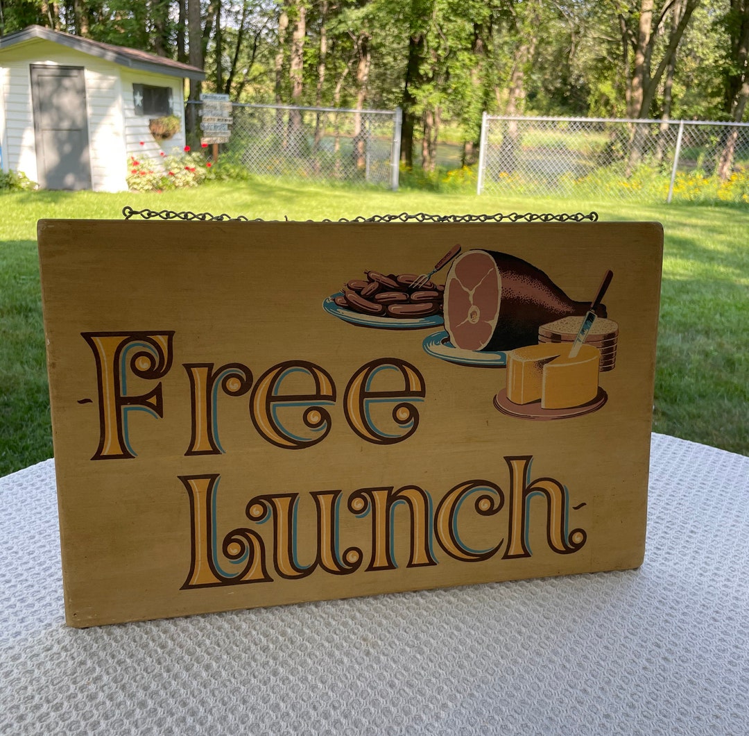 Vintage Free Lunch Wood Sign, Vintage Free Lunch Sign, Vintage Kitchen ...