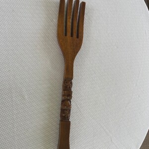 Vintage Large Wood Carved Totem Pole Fork MCM, Vintage Wood Carved Fork ...