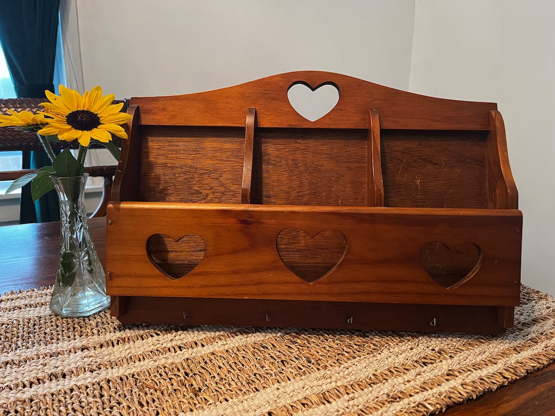 Vintage Heart Wood Mail and Letter Organizer Vintage Wall - Etsy