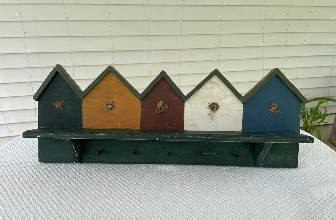 Vintage Wood Birdhouse Shelf and Hooks, Vintage Birdhouse Shelf ...