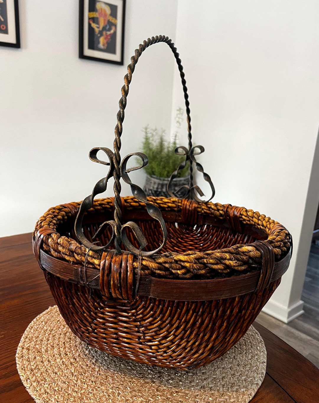Vintage Large Wicker Garden Gathering Basket, Garden Baskets, Gathering ...