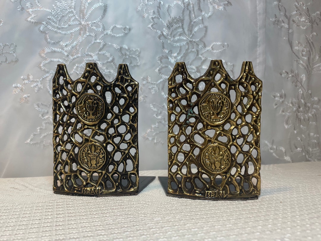 Vintage Ornate Gold Israel Metal Bookends, Vintage Ornate Gold Bookends ...