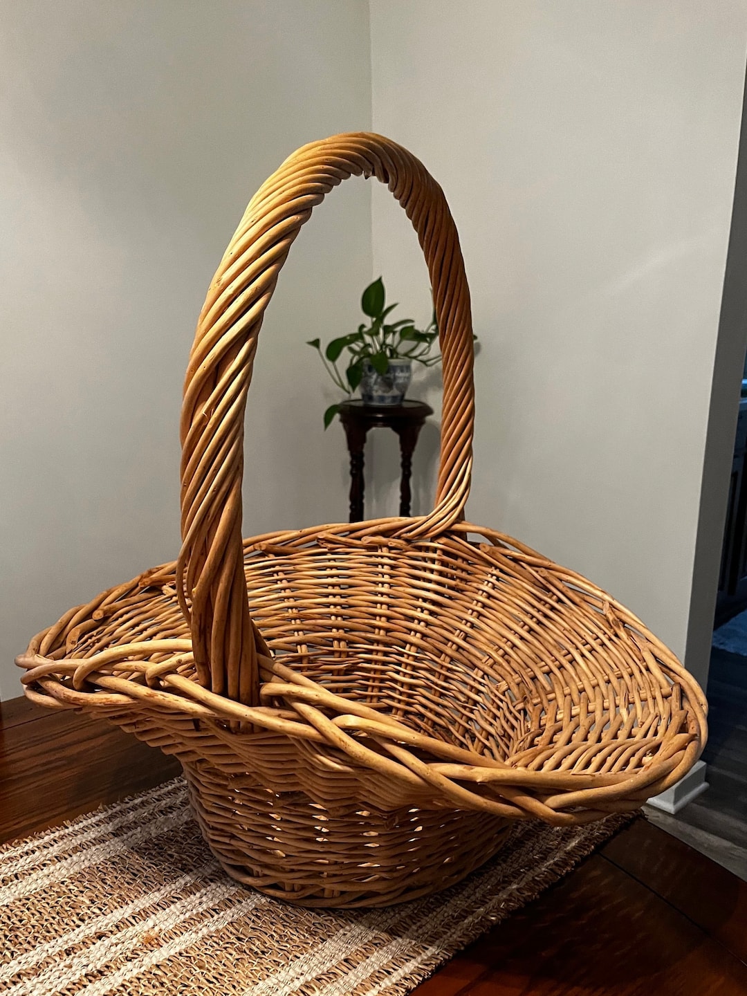Vintage Large Wicker Garden Gathering Basket, Garden Baskets, Gathering ...