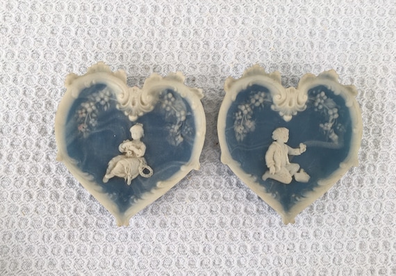 Vintage Incolay Stone Blue Wall Hanging Hearts Vintage | Etsy