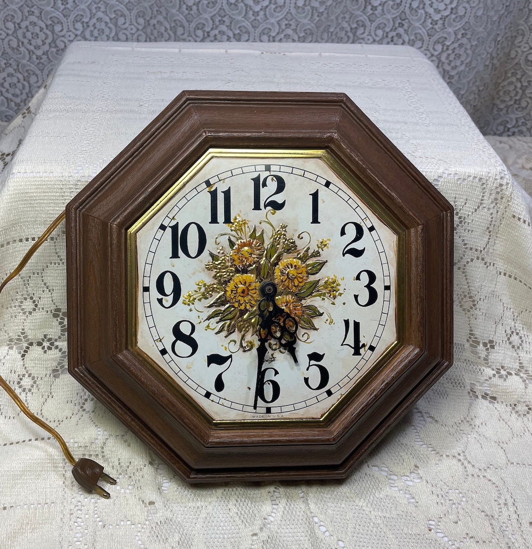 Vintage Yellow Floral Wall Clock, Vintage Wall Clocks, Vintage Clocks ...