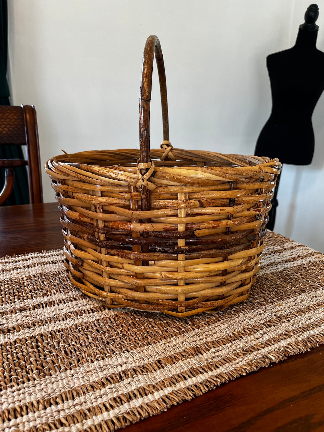 Vintage Large Wicker Garden Gathering Basket, Garden Baskets, Gathering ...