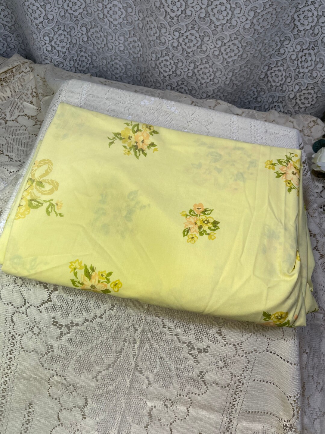 Vintage Full Fitted Yellow Floral Sheet, Vintage Full Bed Sheets ...
